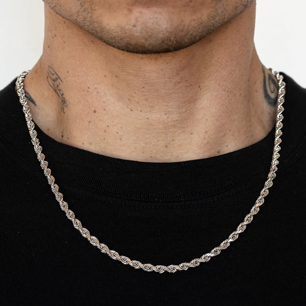 14K White Gold Solid Diamond Cut Rope Chain Lovebling 7mm 24